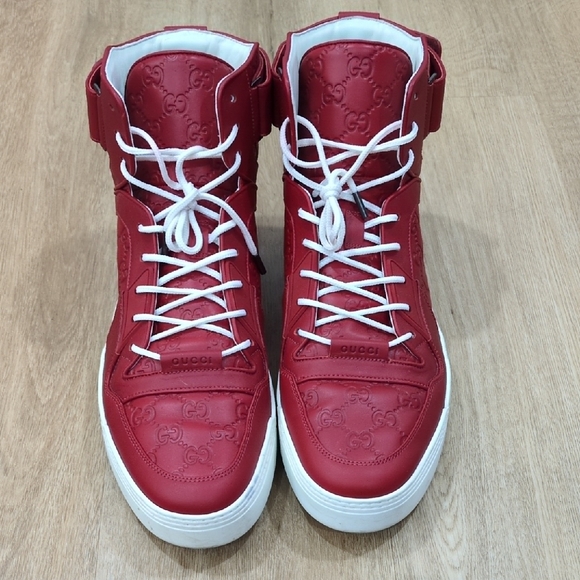 Gucci | Shoes | Gucci Signature Gg High Top Red High Top Sneaker | Poshmark